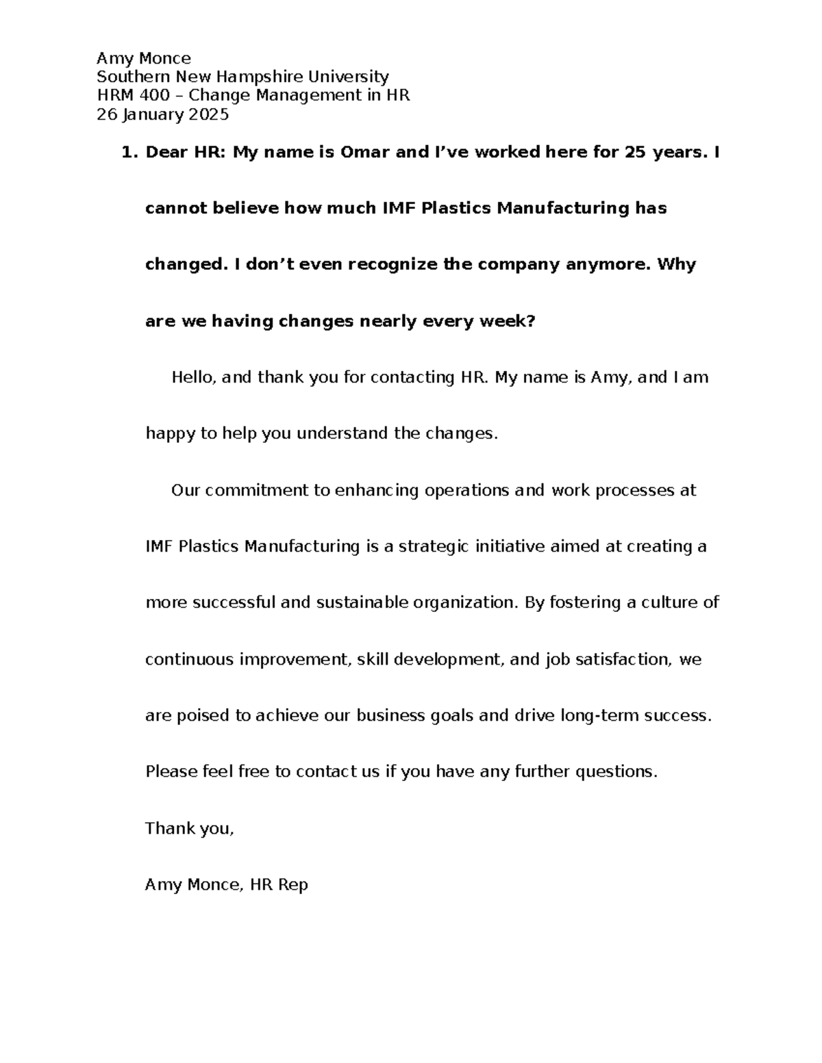 HRM 400 Change Management in HR: Mod 3 HR Inbox Insights - Studocu