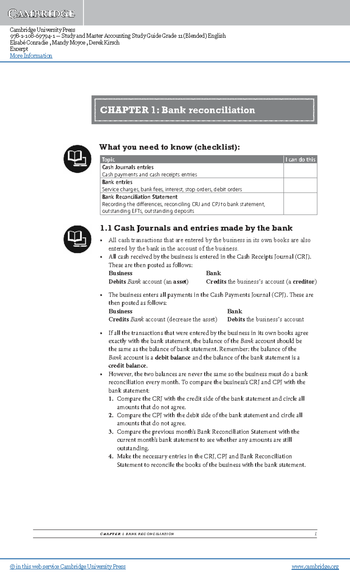 Bank Reconciliation Essentials: Study Guide for Accounting Grade 11 ...