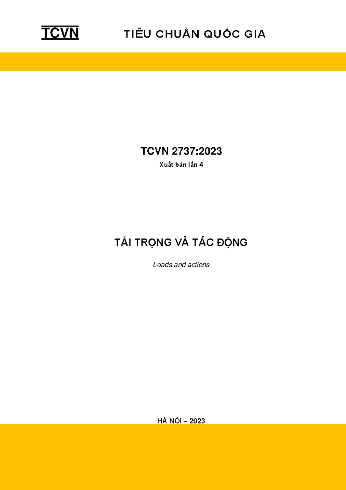 TCVN 2737:2023 Final Exam - Standards for Loads and Actions - Studocu