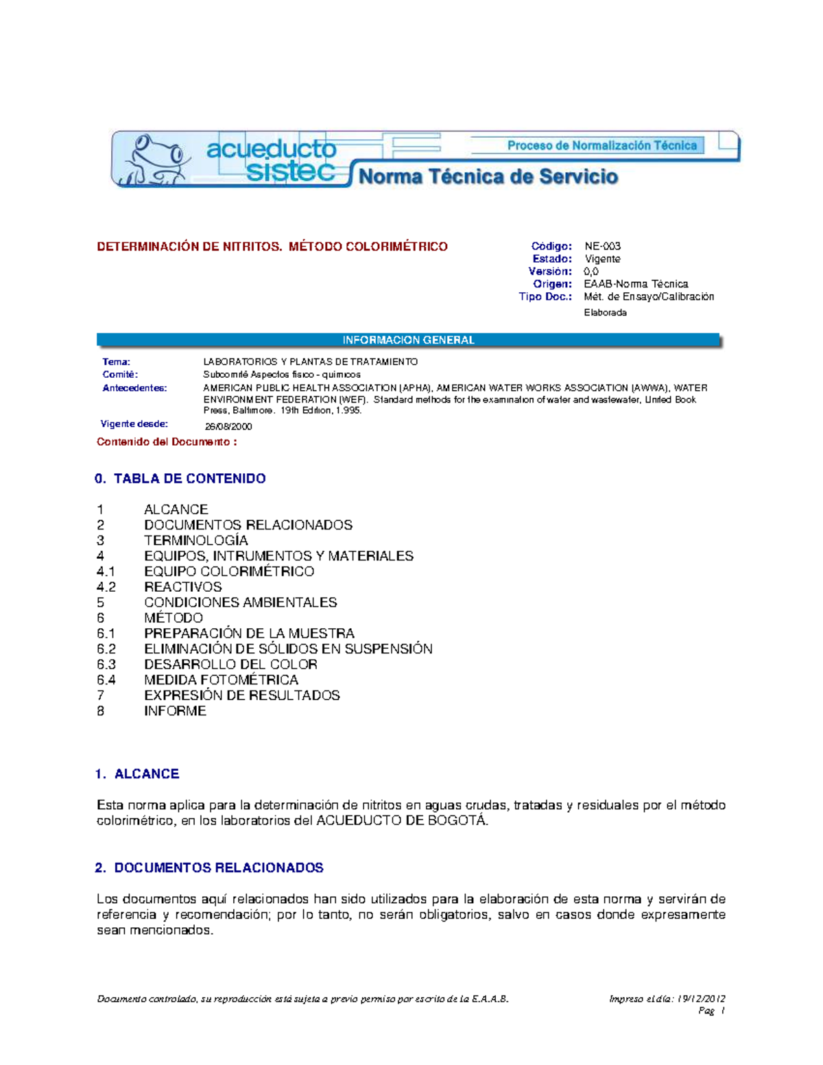 Determinación de Nitritos en Aguas: Método Colorimétrico NE-003-v - Studocu