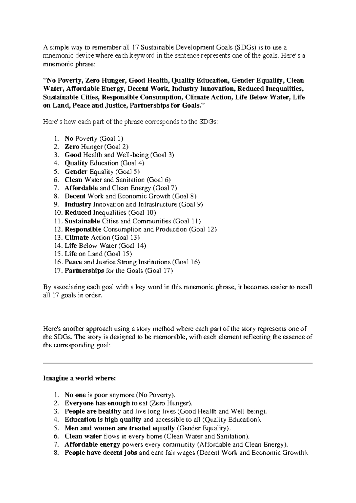 SDG Overview: Memorable Mnemonics for Sustainable Development Goals ...
