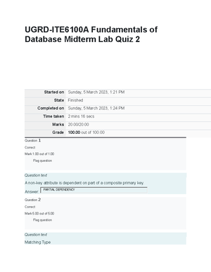 Fundamentals OF Database Prelim QUIZ - Question 1 Correct Mark 1 out of 1. Flag question ...