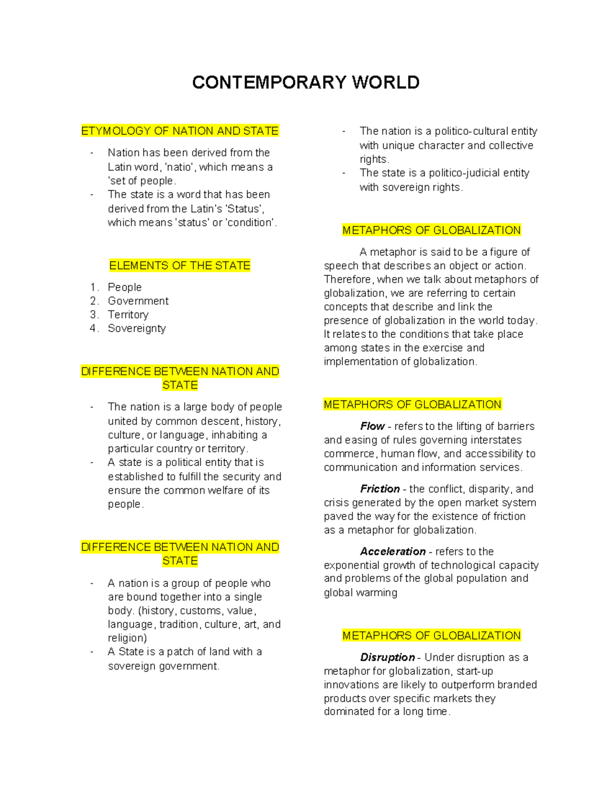 Contemporary World: Etymology of Nation & State (Notes - Mod 1 & 2 ...
