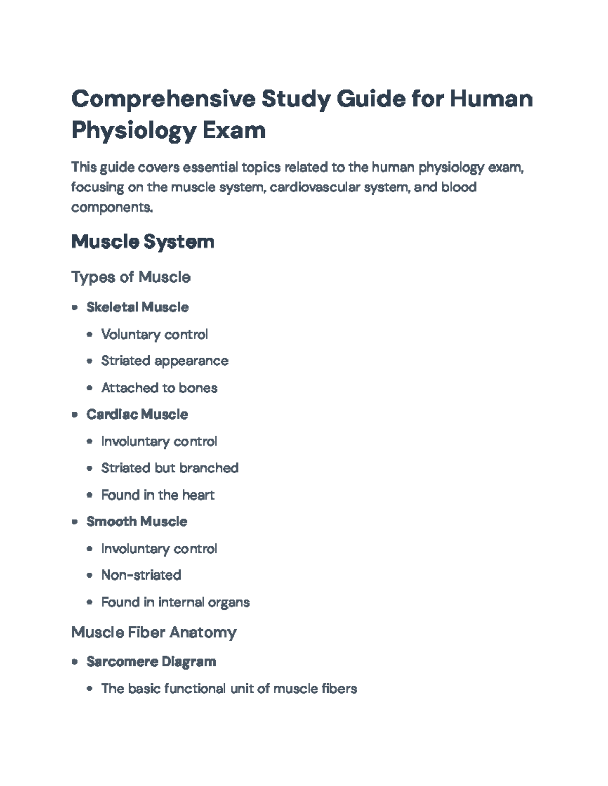 Comprehensive Study Guide for Human Physiology Exam (BIOL 101 ...