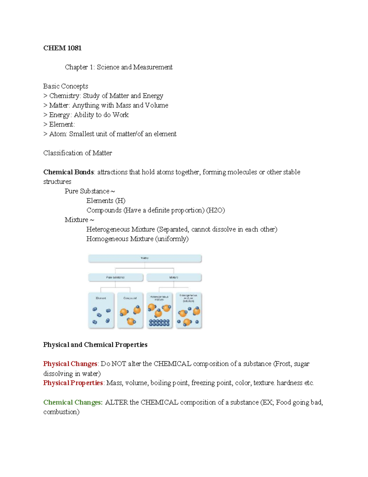 CHEM 1081 Chapter 1: Science, Measurement & Matter Concepts - Studocu