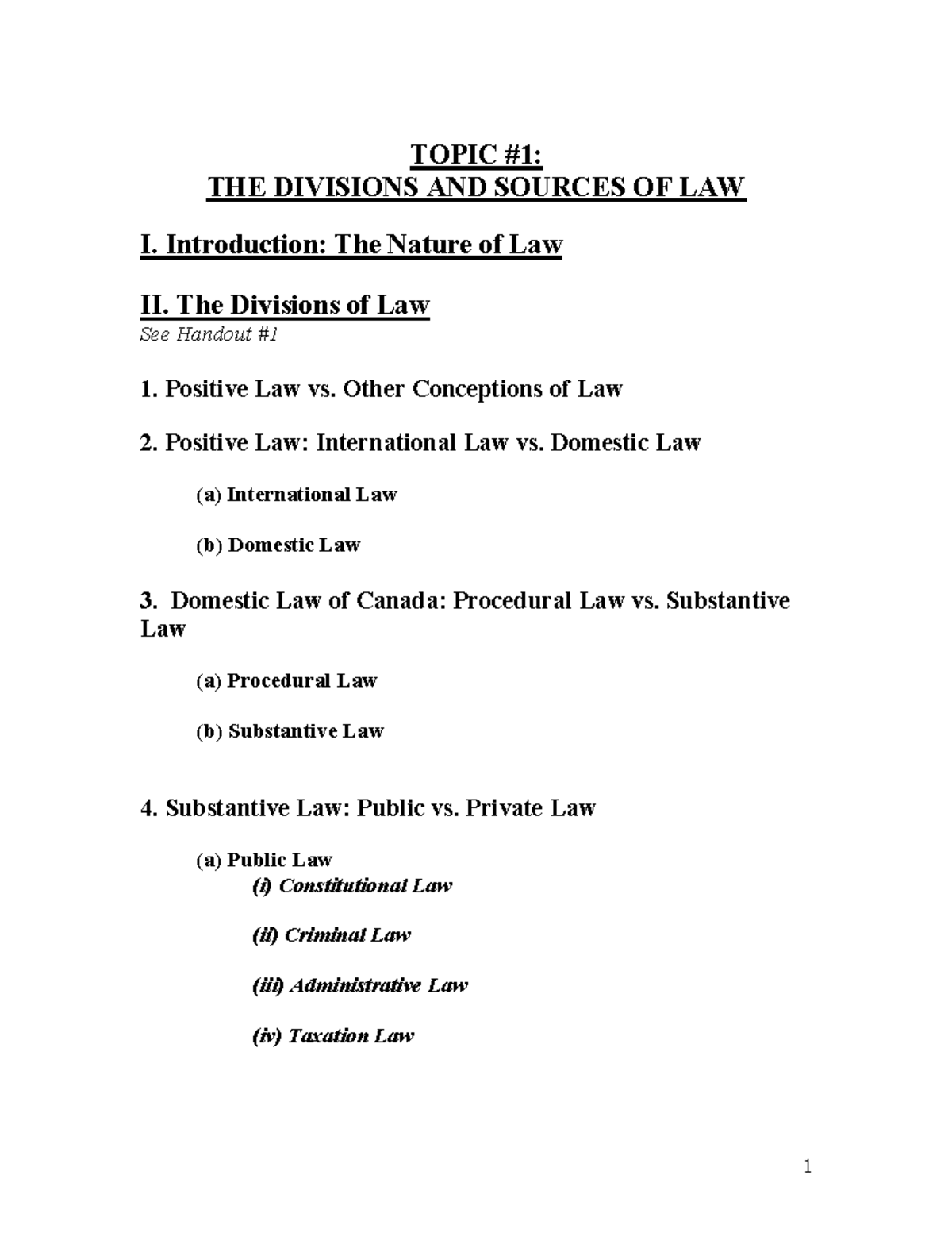 Lecture Notes: Divisions and Sources of Law - Studocu