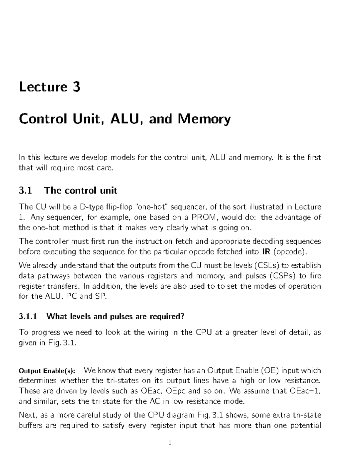 Lecture 3: Control Unit, ALU, and Memory Overview for System Design ...