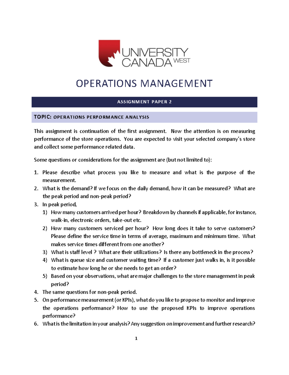Case Study 2: Operations Performance Analysis in OM Assignment - Studocu