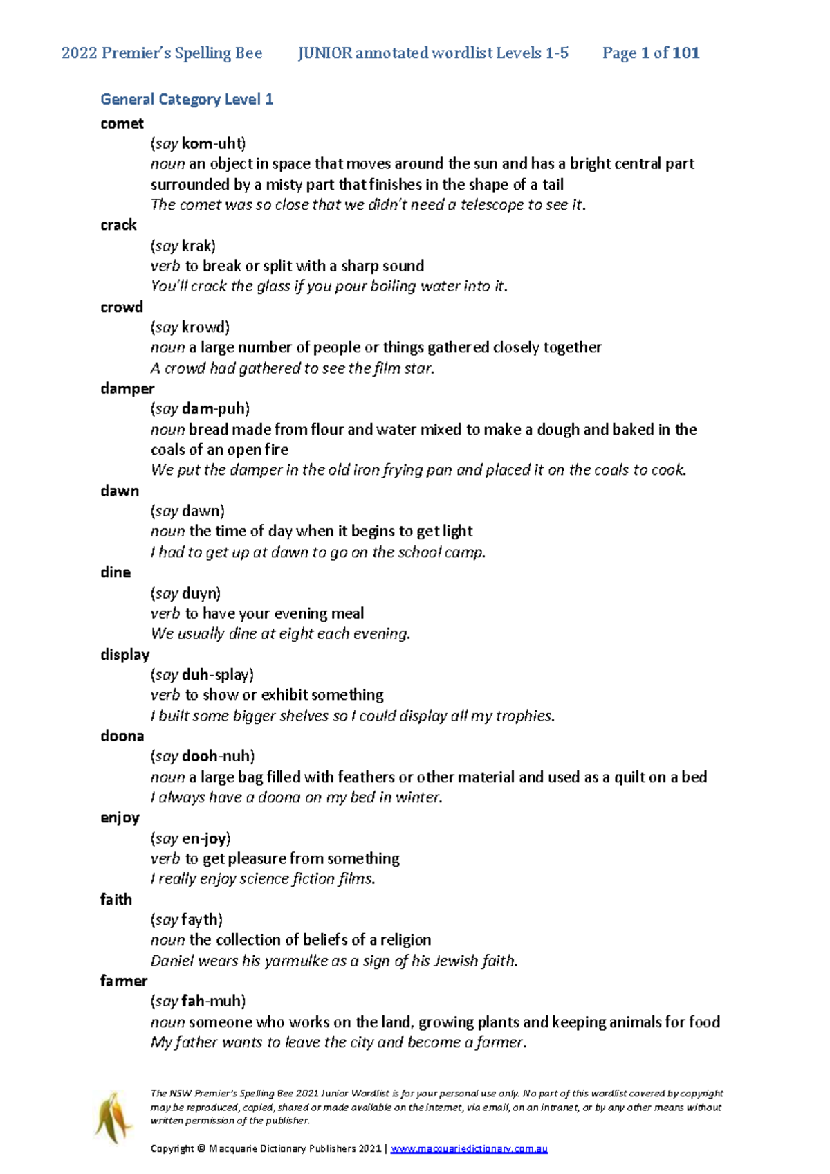 2022 PSB 2 Junior Annotated Wordlist Levels - Studocu