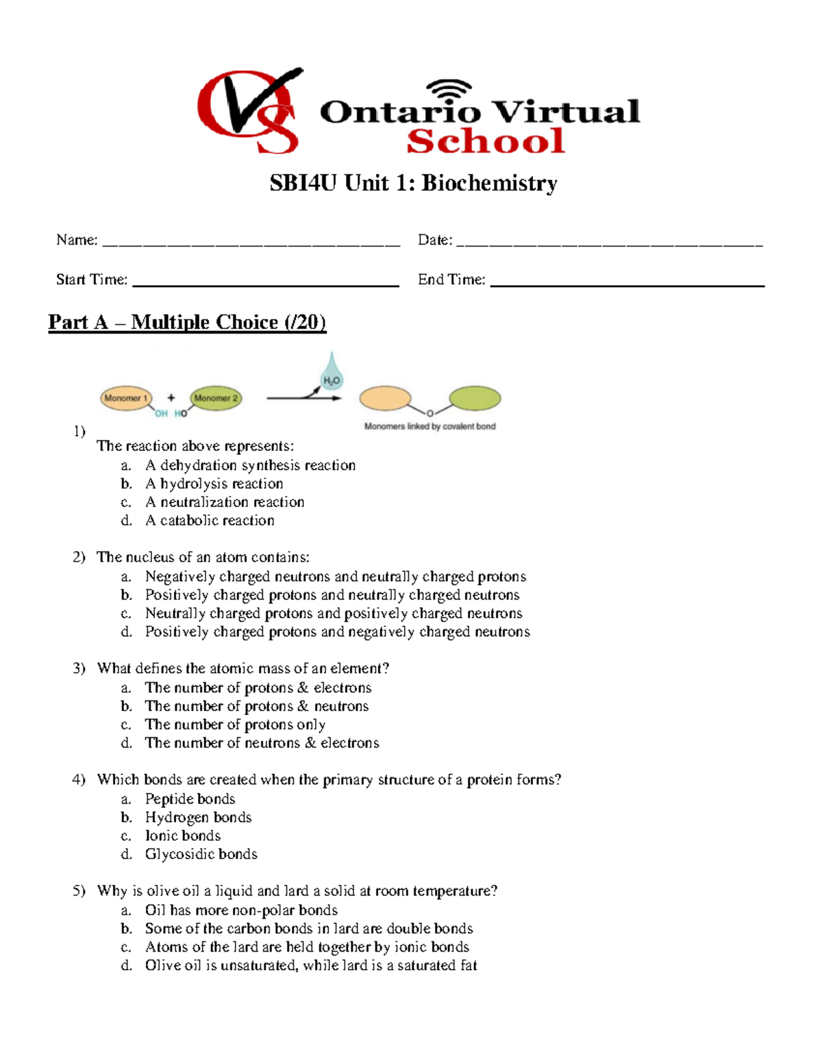 1744211537-SBI4U Unit #1 Biochemistry Test v1 - SBI4U Unit 1 ...