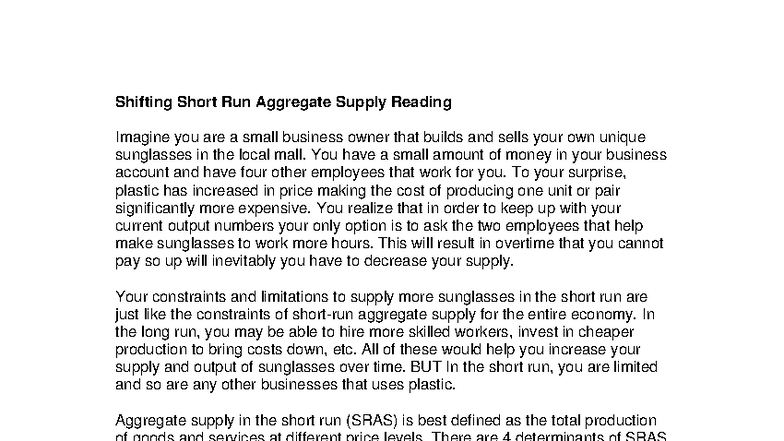 4.01.CW.SRAS Reading: Understanding Short Run Aggregate Supply - Studocu