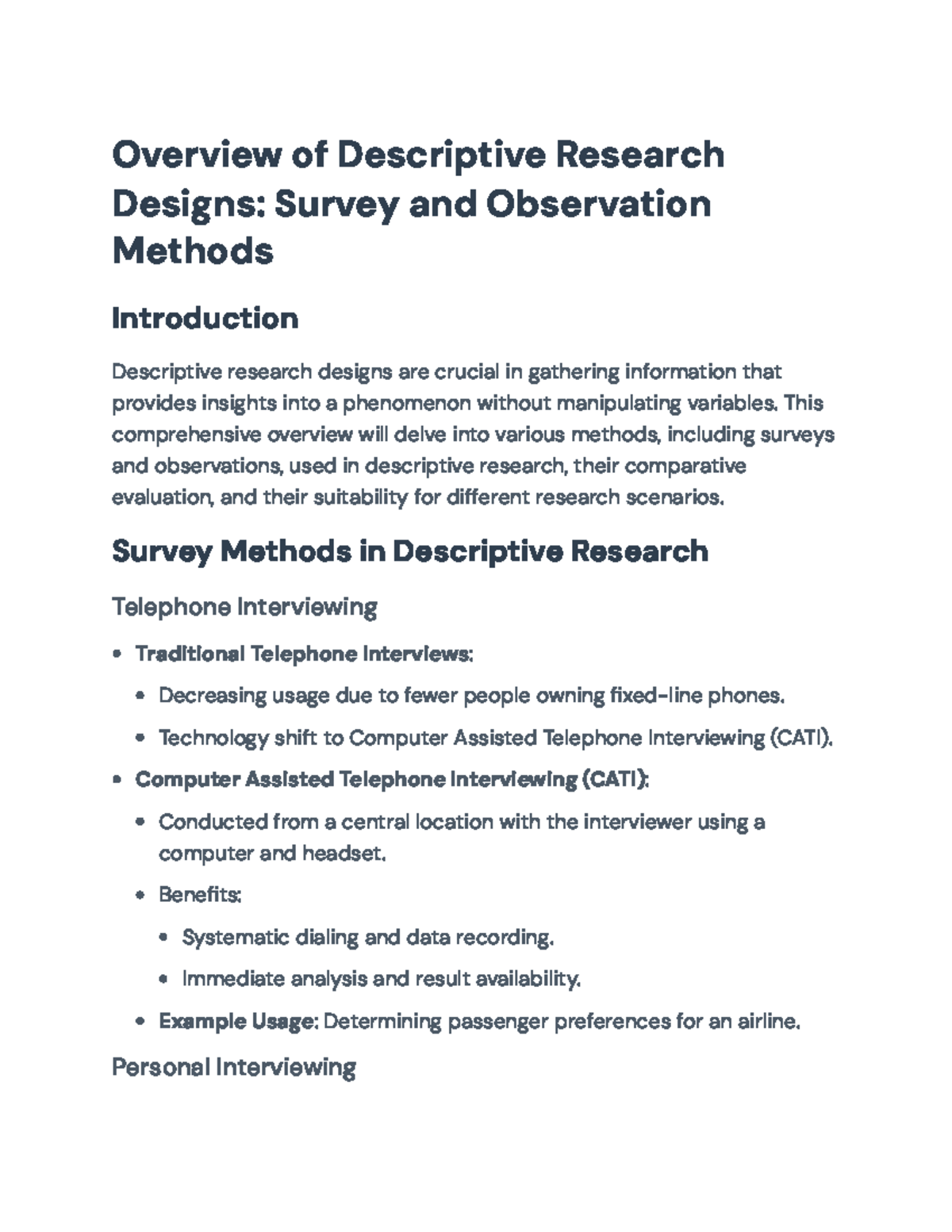 Descriptive Research Methods: Surveys and Observations Overview ...