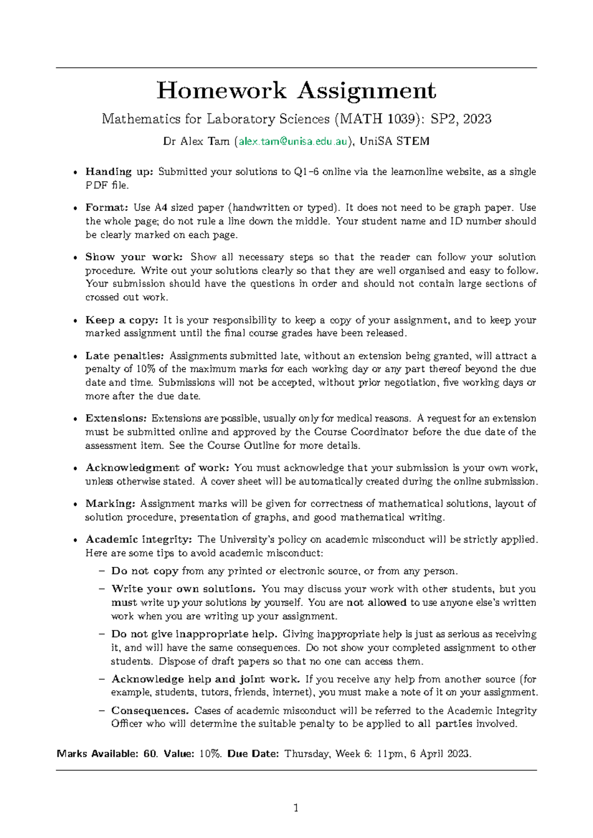 2023 SP2 MATH 1039 Homework Assignment Guidelines and Questions - Studocu