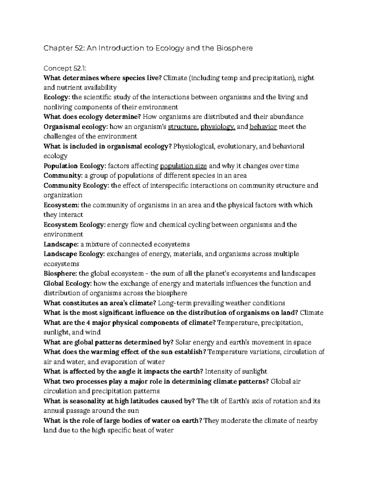 Chapter 52 - Detailed Practice Questions for Ecology in Campbell ...