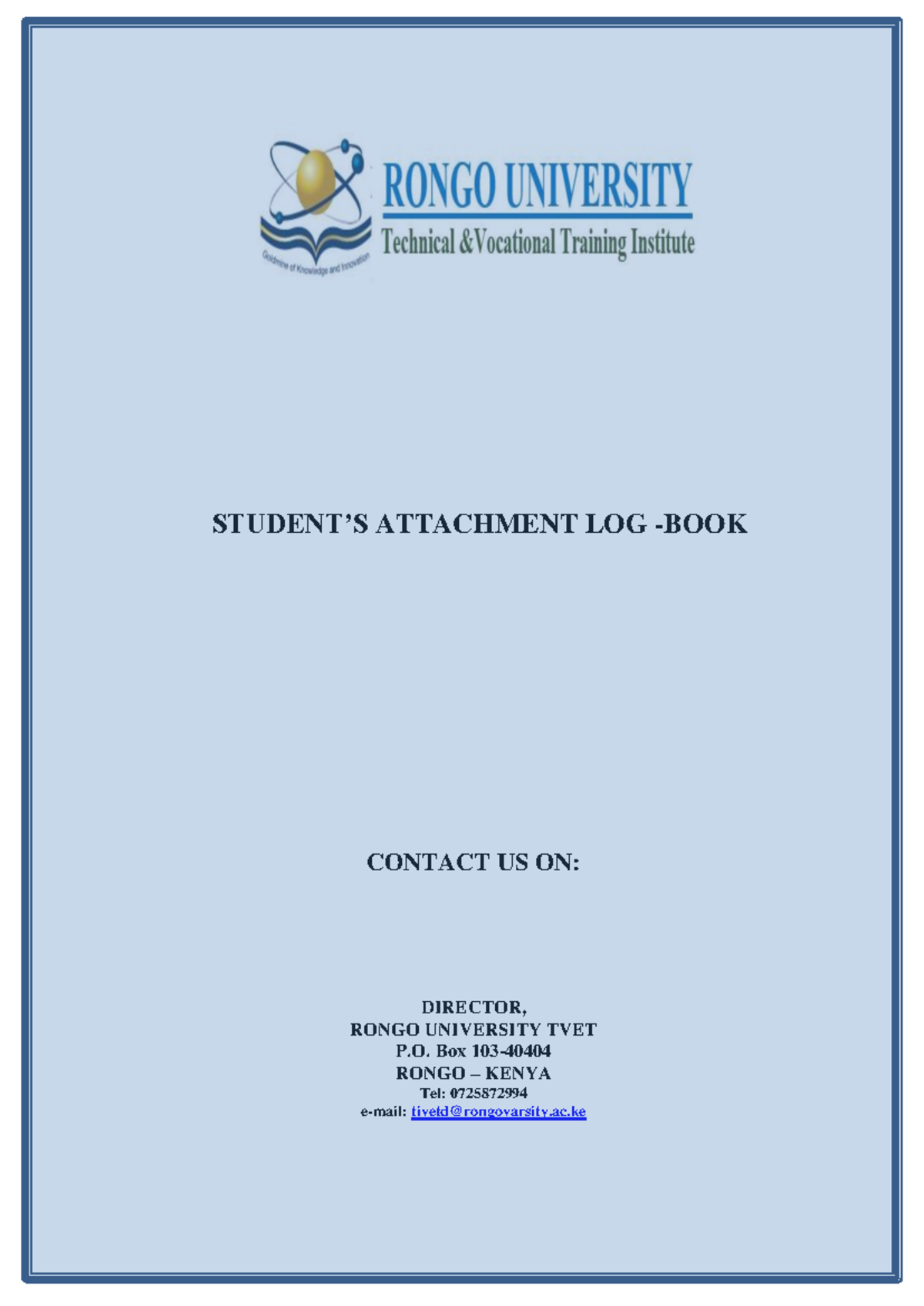 LAST Final Industrial Attachment Log Book for TVET Students - Studocu