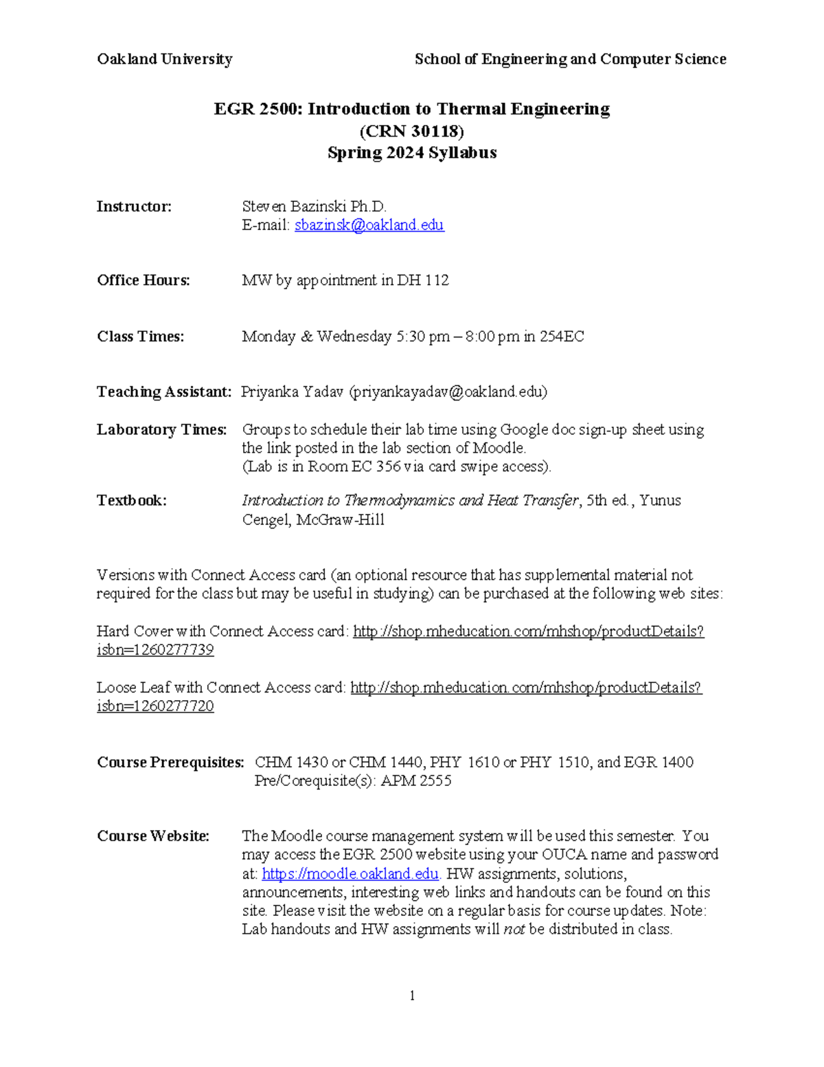 EGR 2500 Spring 2024 Syllabus: Introduction to Thermal Engineering ...