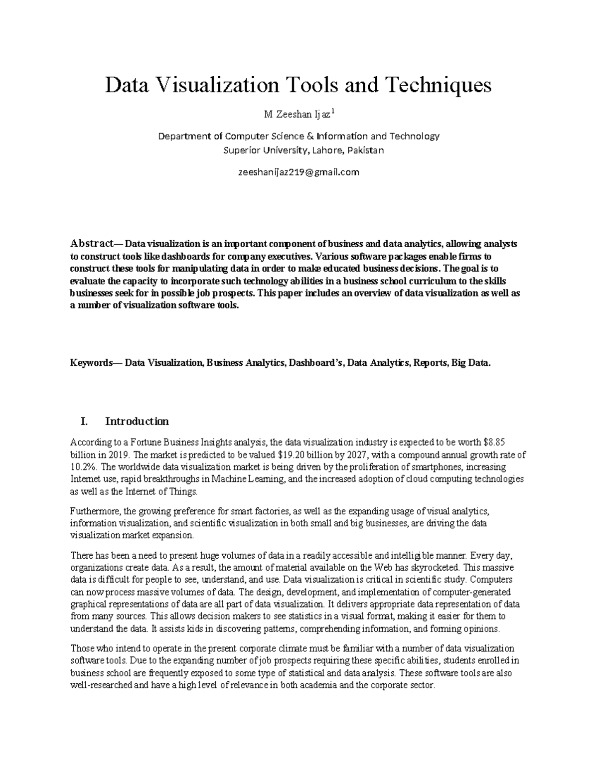 Data Visualization Tools and Techniques for Business Analytics (CS 101 ...