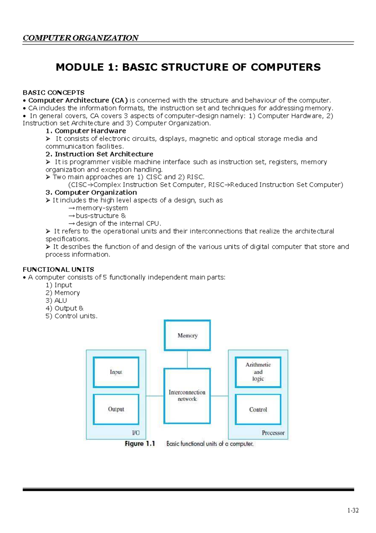 M1 - Computer Organization: Basic Structure & Concepts - Studocu