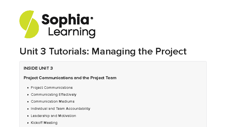 Unit 3 Tutorials: Managing Project Communications & Team Dynamics - Studocu