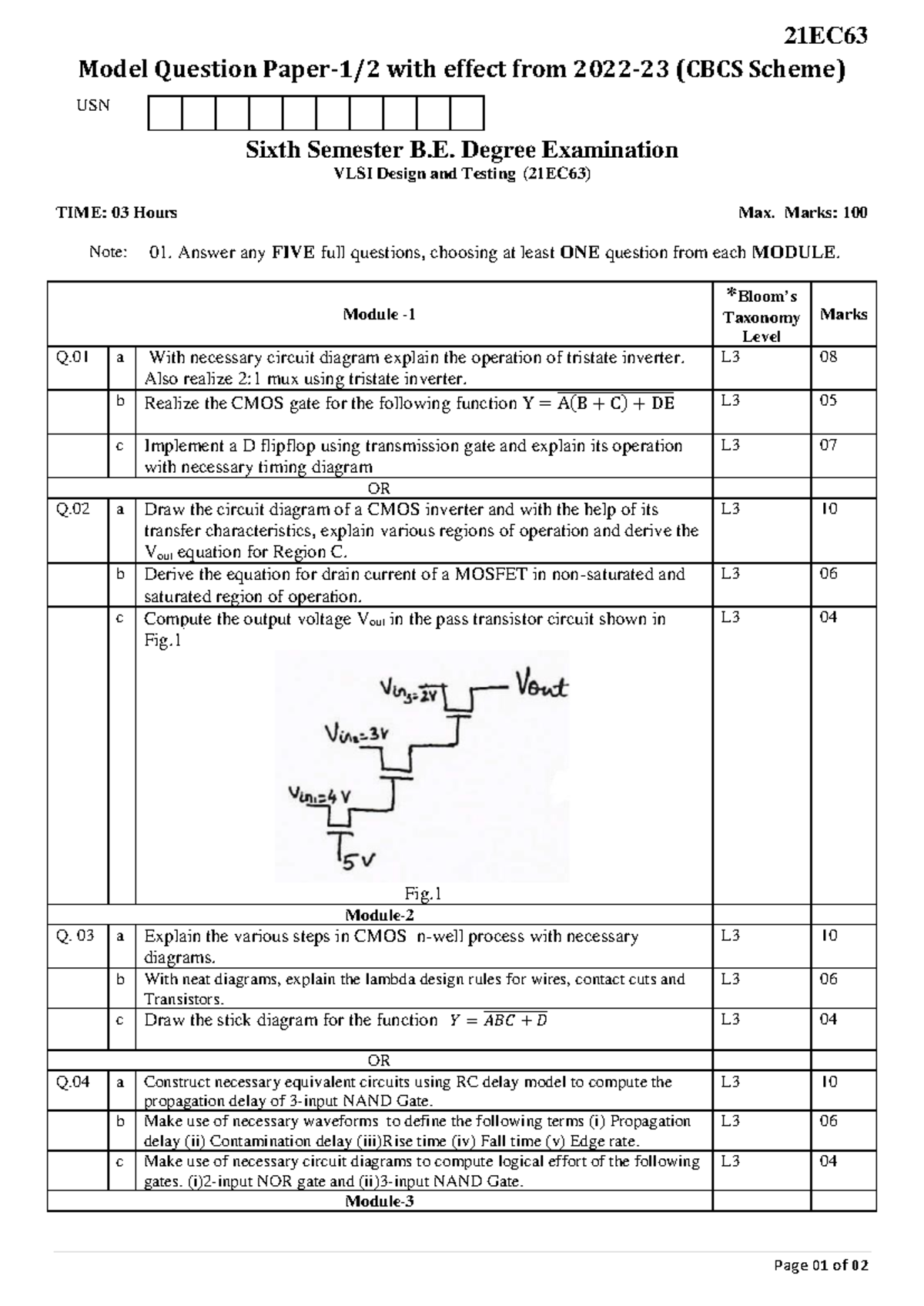 Model Question Paper for VLSI Design and Testing (21EC63) - 2022-23 ...