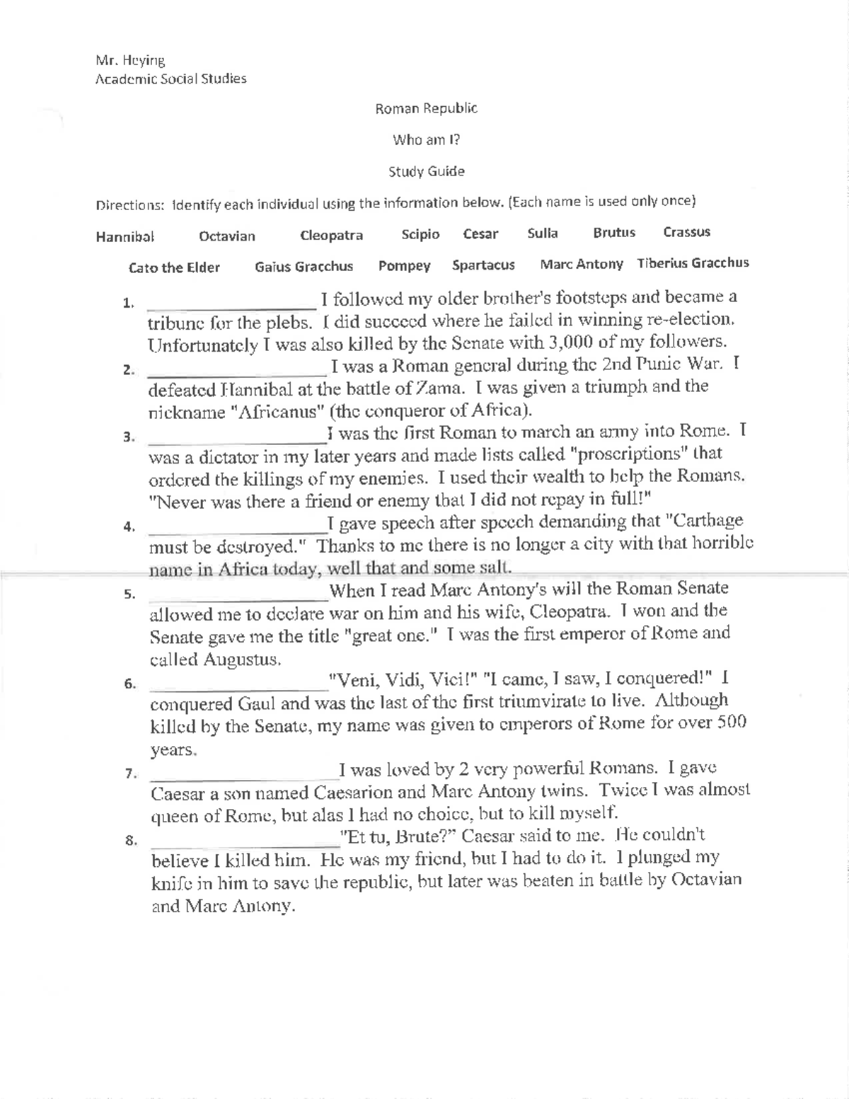 Famous Romans Review - Study Guide for Social Studies Exam (SS101 ...