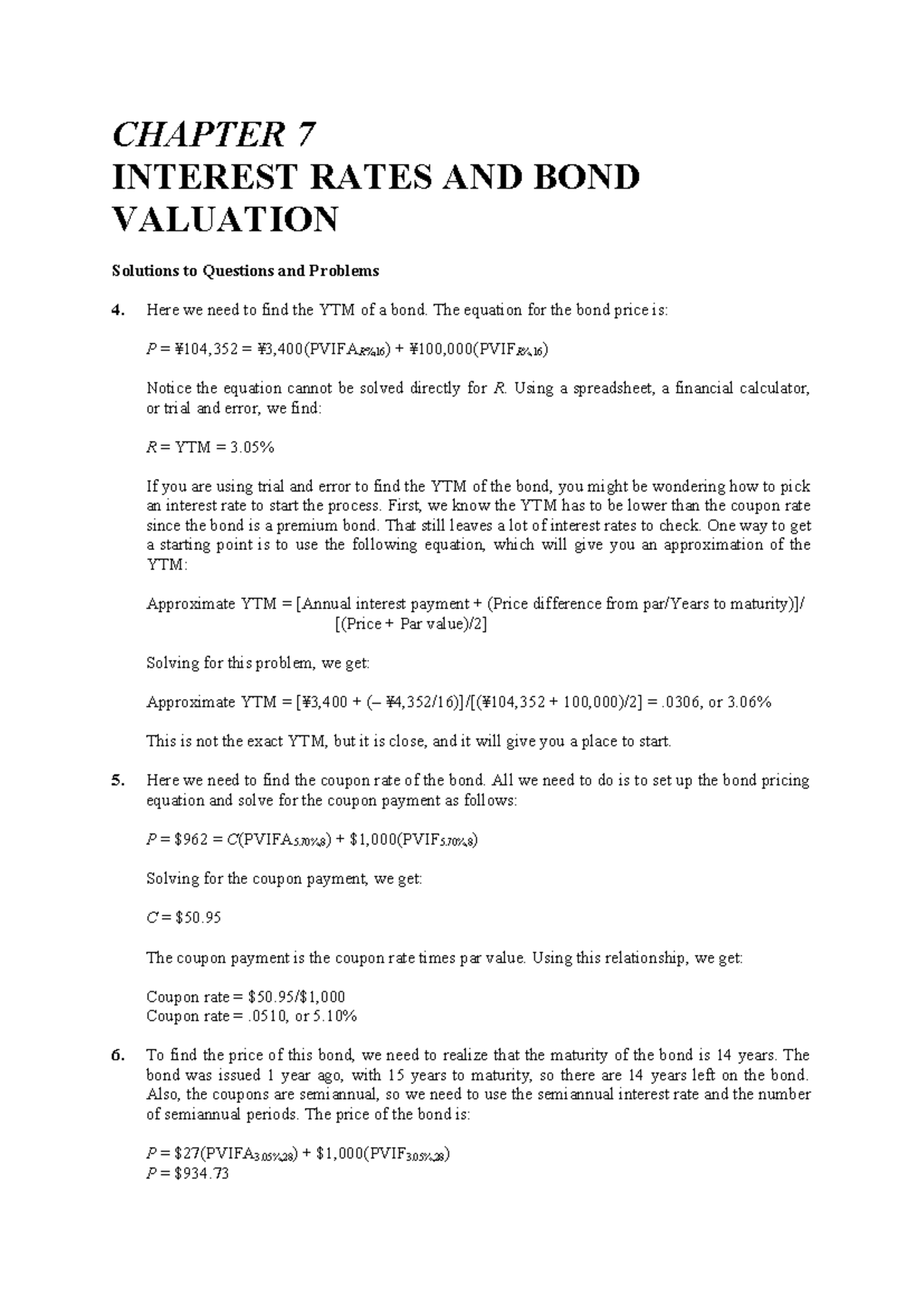 Chapter 7 - Interest Rates and Bond Valuation Concepts - Studocu