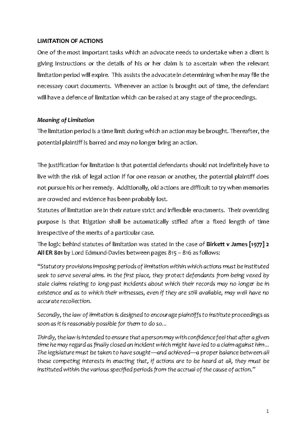 Limitation OF Actions 2020 - LIMITATION OF ACTIONS One of the most ...