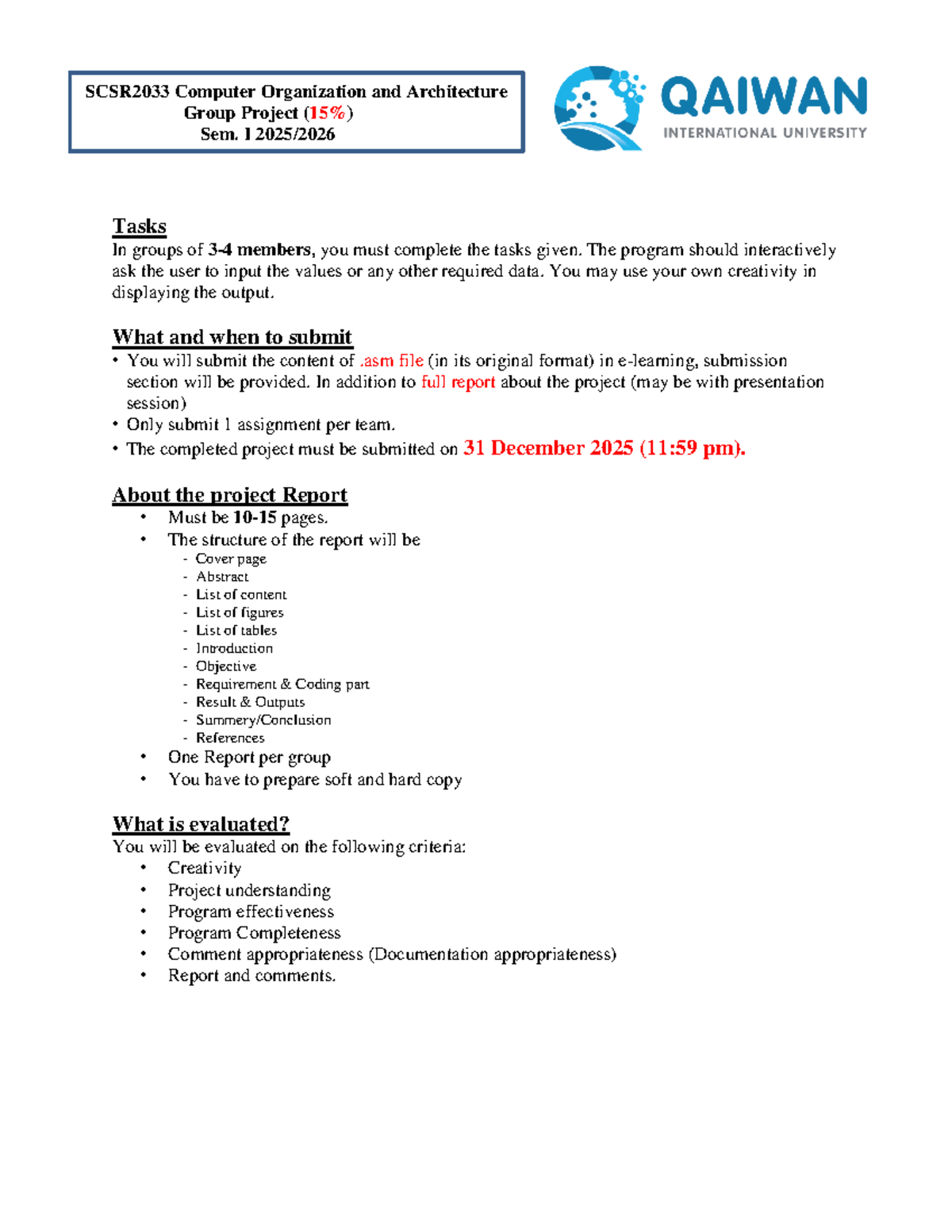 SCSR2033 Computer Organization & Architecture Group Project Guide - Studocu