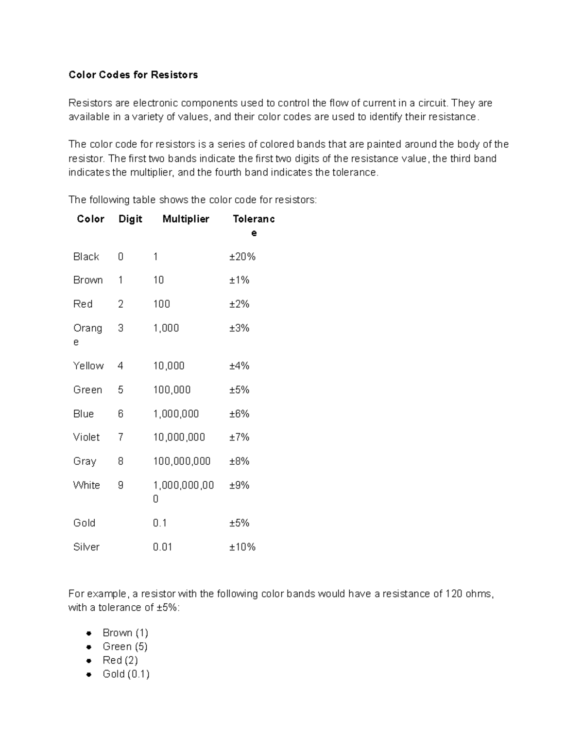 Lecture Notes on Electrical Components and Resistor Color Codes - Studocu