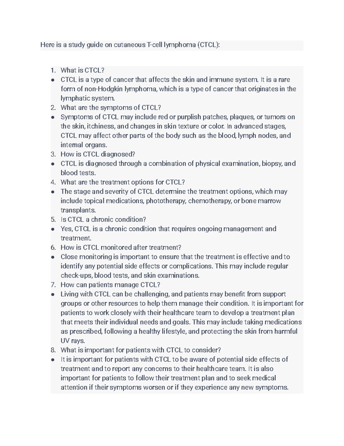 cutaneous T-cell lymphoma study guide - Here is a study guide on cutaneous T-cell lymphoma (CTCL ...