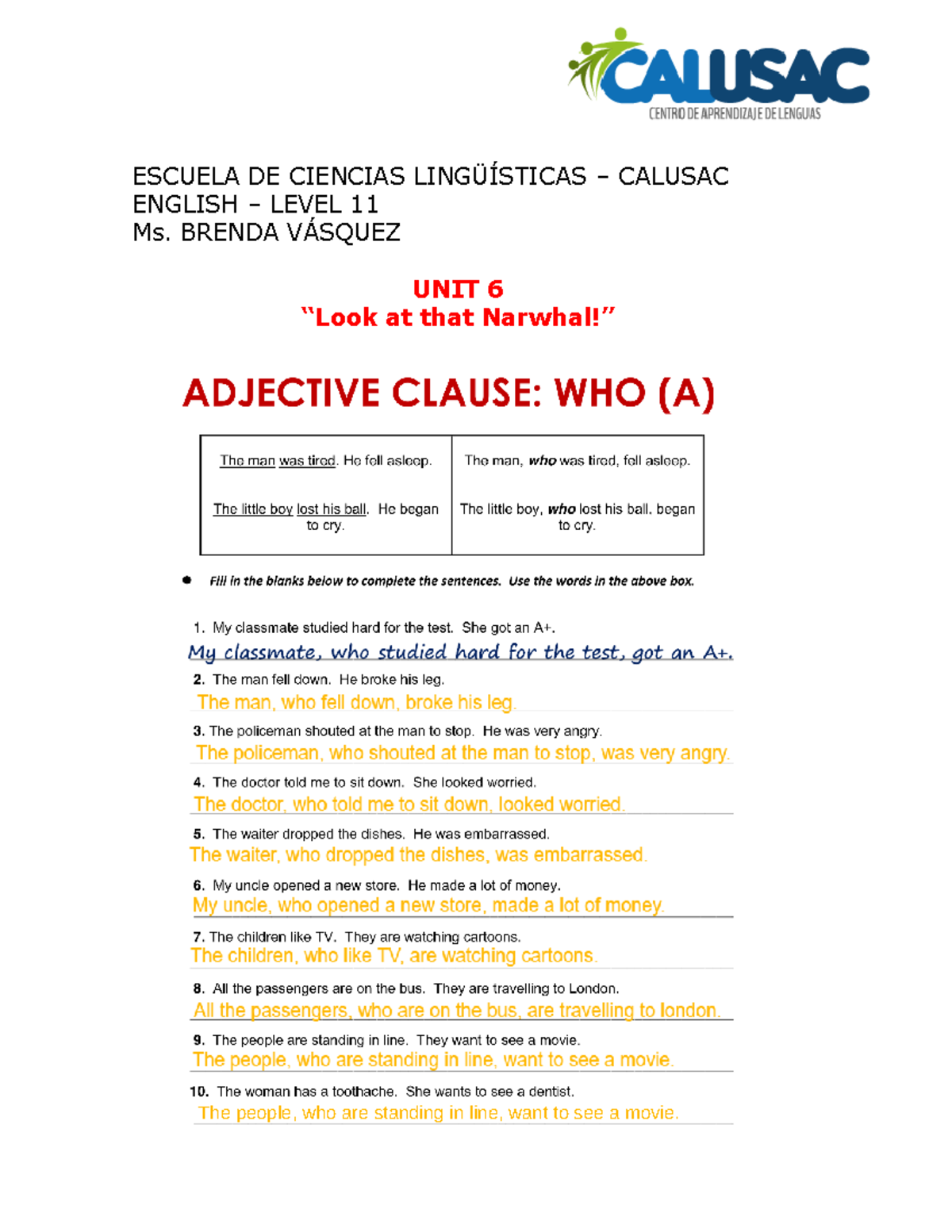 Adjective Clauses - Unit 6 - English Level 11 Notes - Studocu