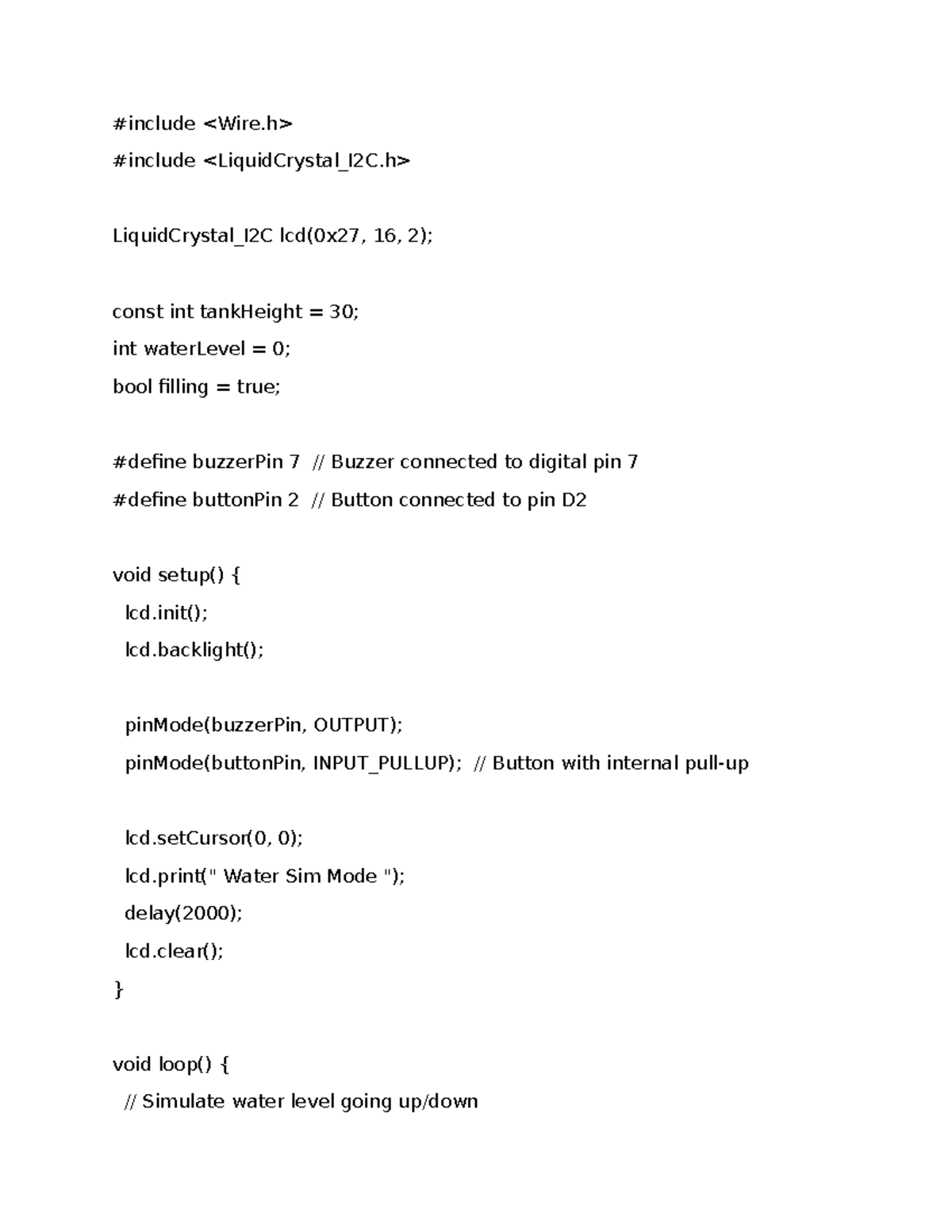 LiquidCrystal_I2C Water Level Simulation Code Notes - Studocu