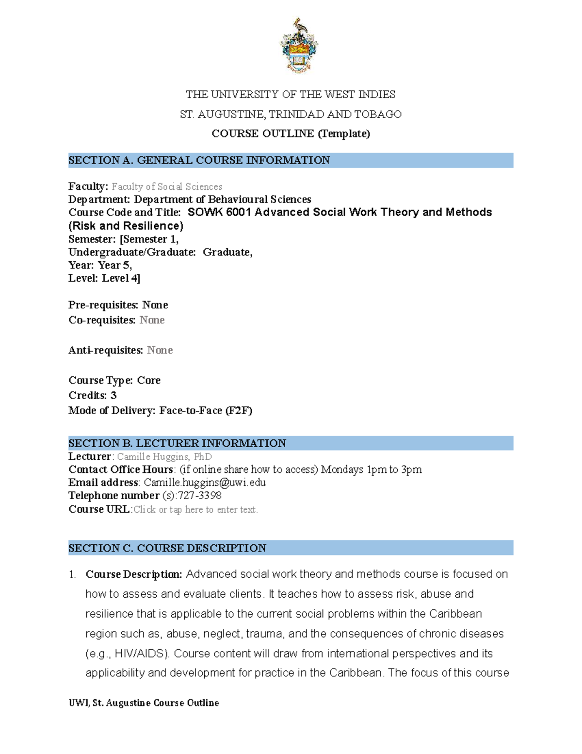 SOWK 6001 Course Outline: Advanced Social Work Theory & Methods - Studocu