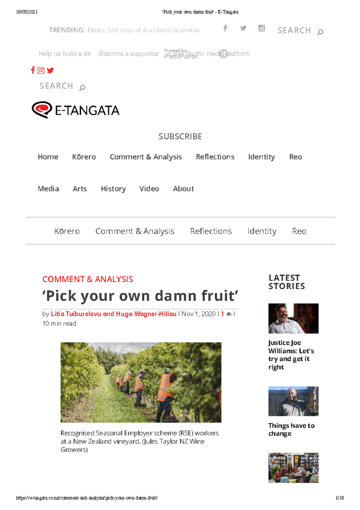 'Pick Your Own Damn Fruit' - E-Tangata Analysis - Studocu