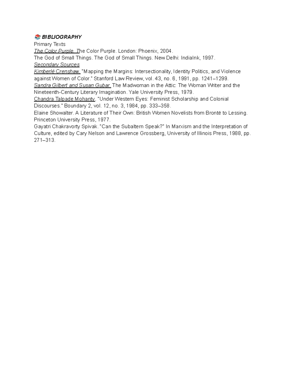 Bibliography: Key Texts in Disability Literature - Studocu