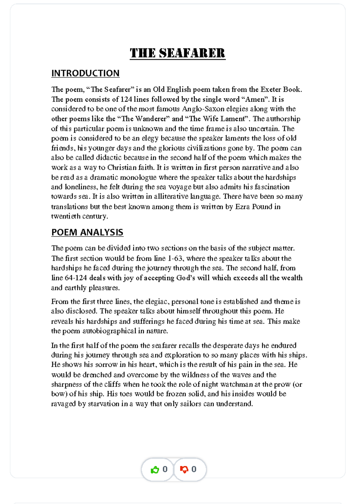 Analyzing the Themes of "The Seafarer" Poem (ENG 101) - Studocu