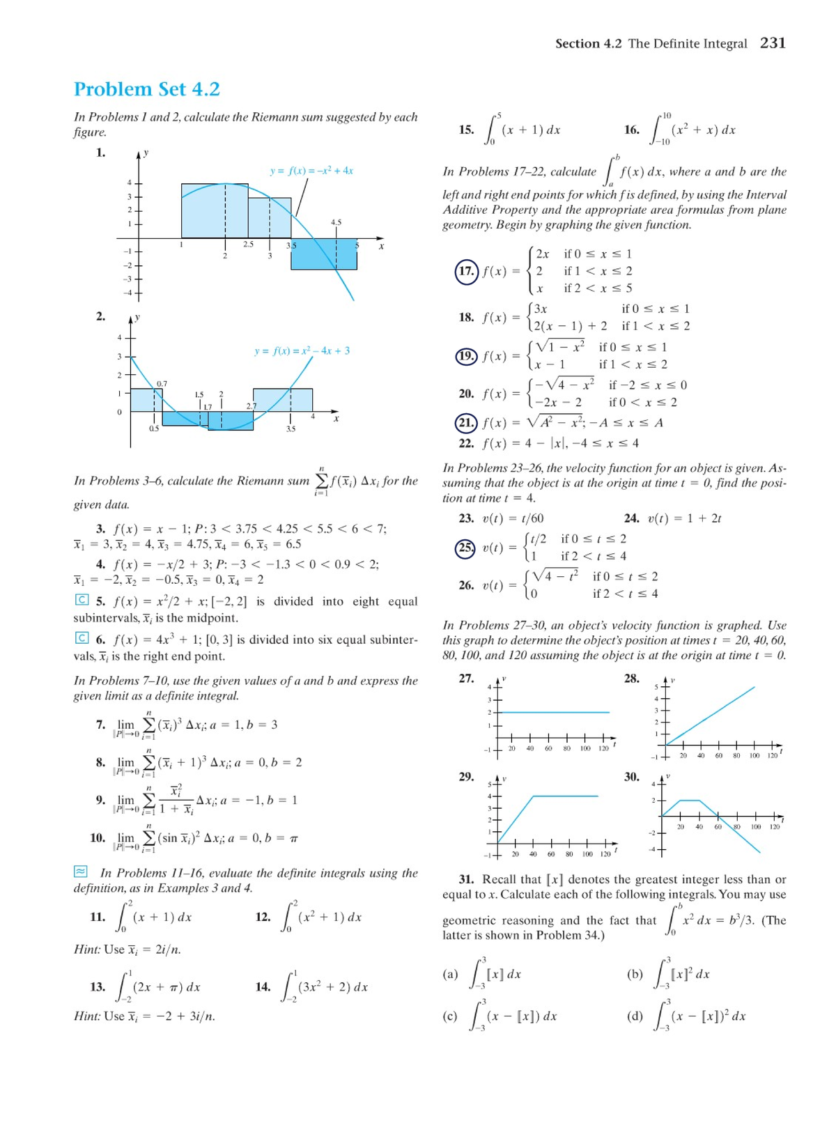Math 4 - Problem Set 4.2: Riemann Sums & Definite Integrals - Studocu