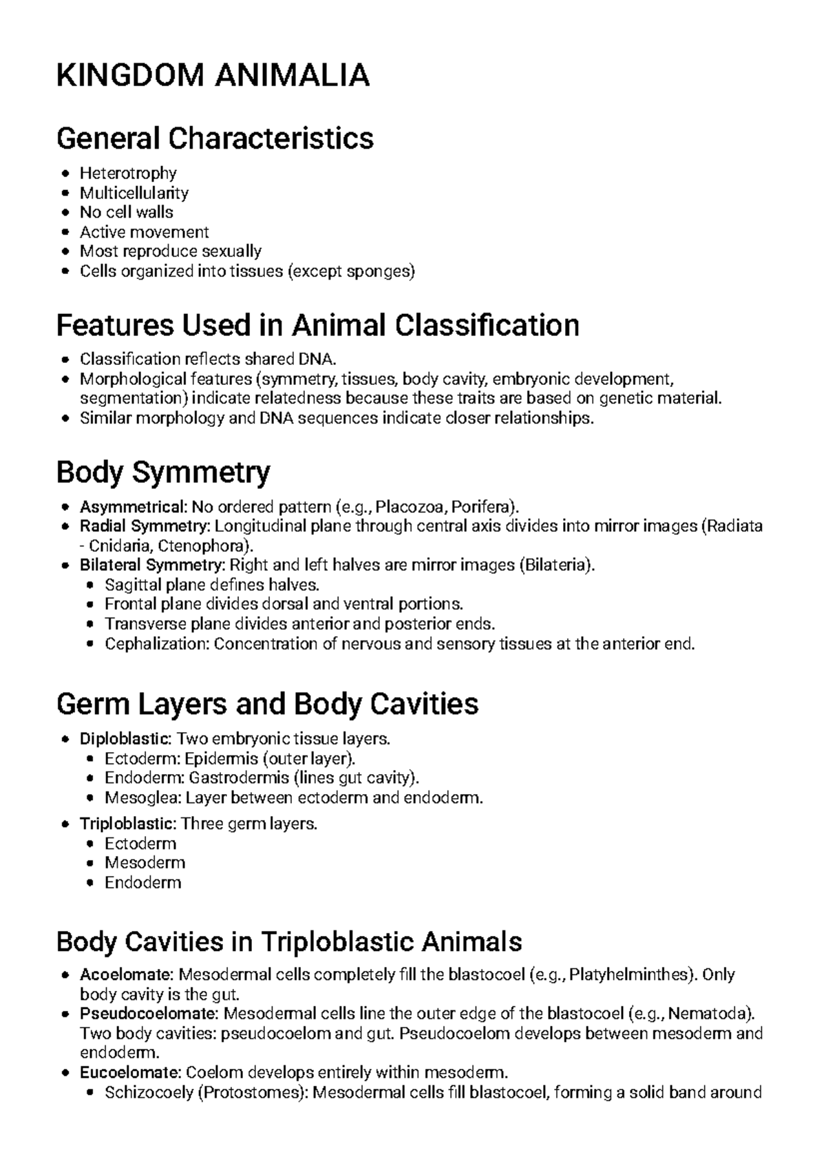 Introduction to Animal Kingdom - Study Guide (BIO 101) - Studocu