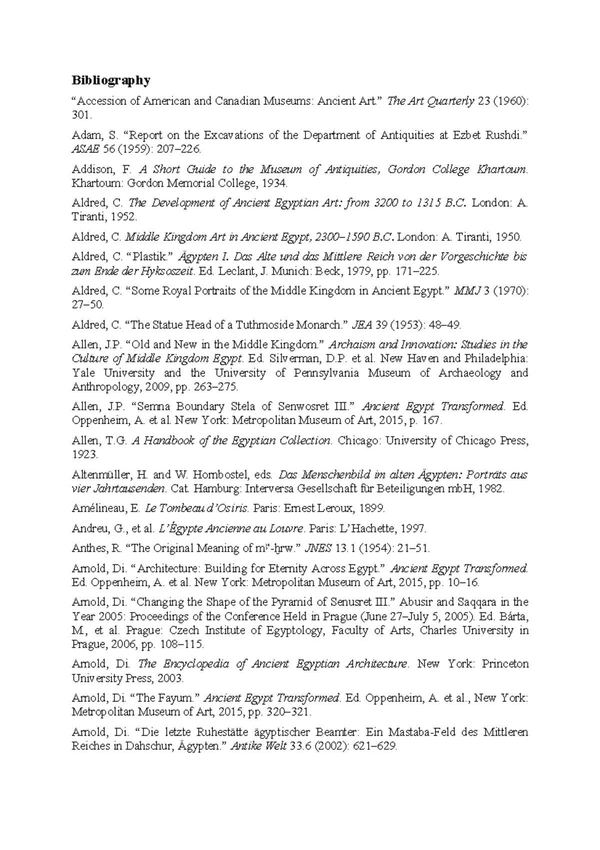 Bibliography of Ancient Egyptian Art and Architecture Studies - Studocu