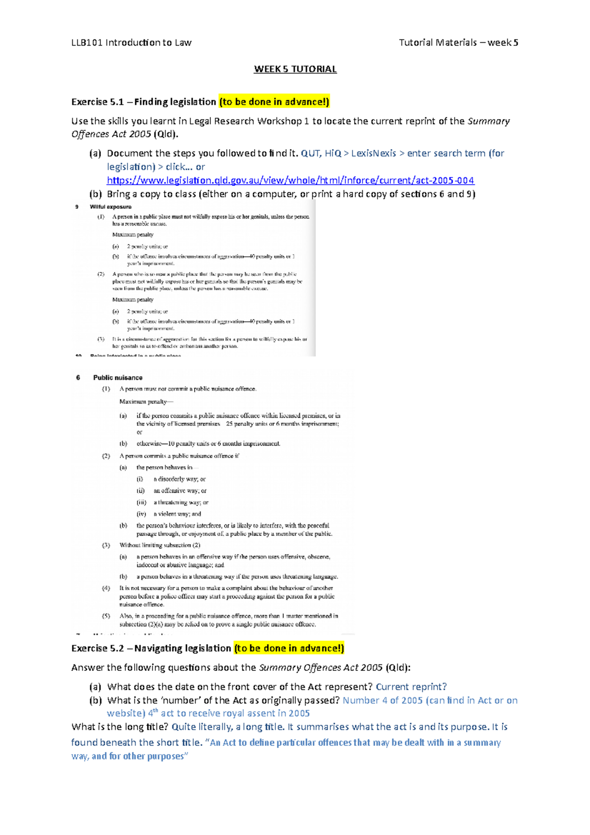 Week 5 LLB101 Tutorial Notes - LLB101 Introduction to Law Tutorial ...