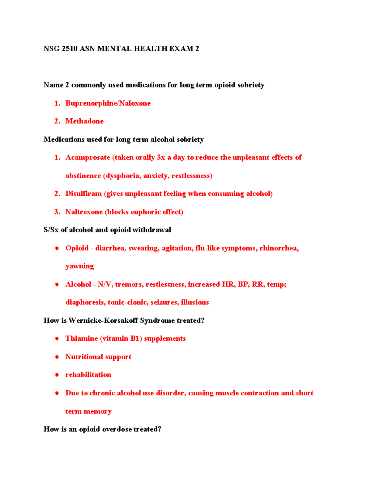NSG 2510 ASN Mental Health Final Exam 2 Review Notes - Studocu