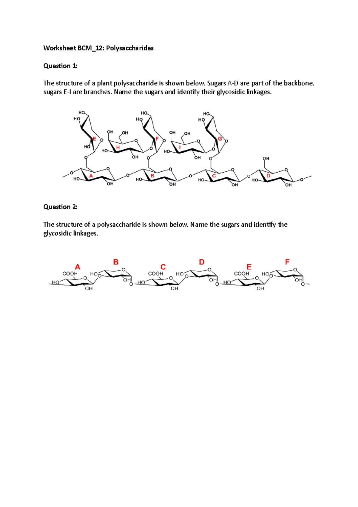 BCM_12: Polysaccharides Worksheet and Structure Analysis - Studocu
