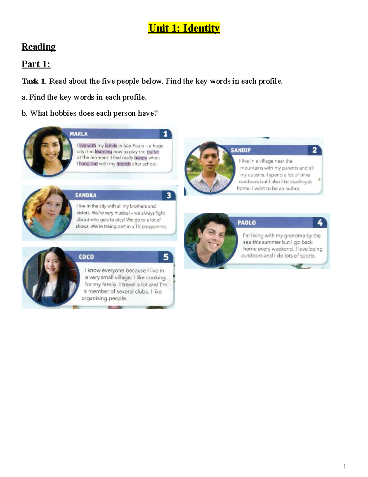 Unit 1: Identity and Phrasal Verbs - Gold Experience B1 - Studocu