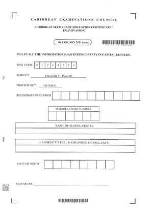 CSEC English A January 2024 Paper 2 - CARIBBEAN EXAMINATIONS COUNCIL ...