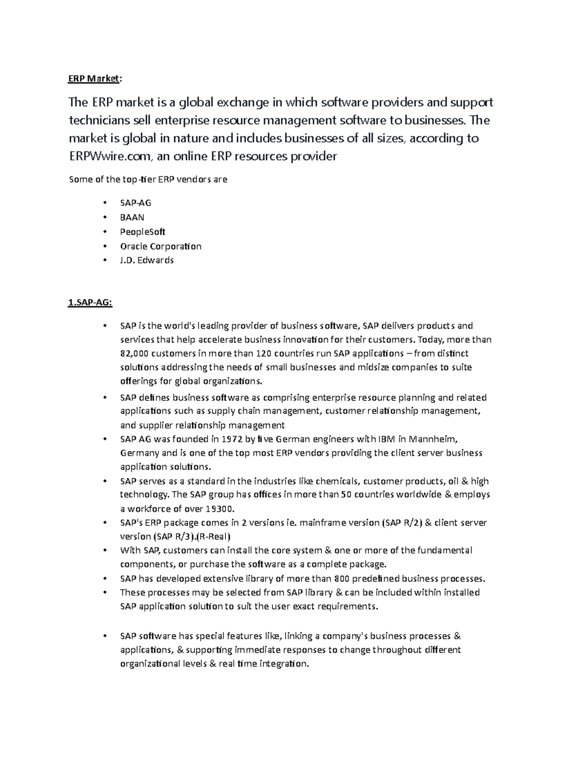 ERP Unit 4 Notes: Overview of Major ERP Vendors and Solutions - Studocu