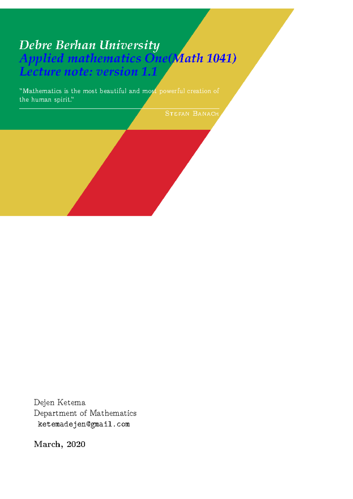 Applied Maths 1 (Math 1041) - Lecture Note Chapter 1: Vectors ...