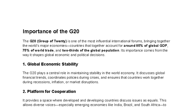 The Significance of the G20: Global Economic Stability and Cooperation ...