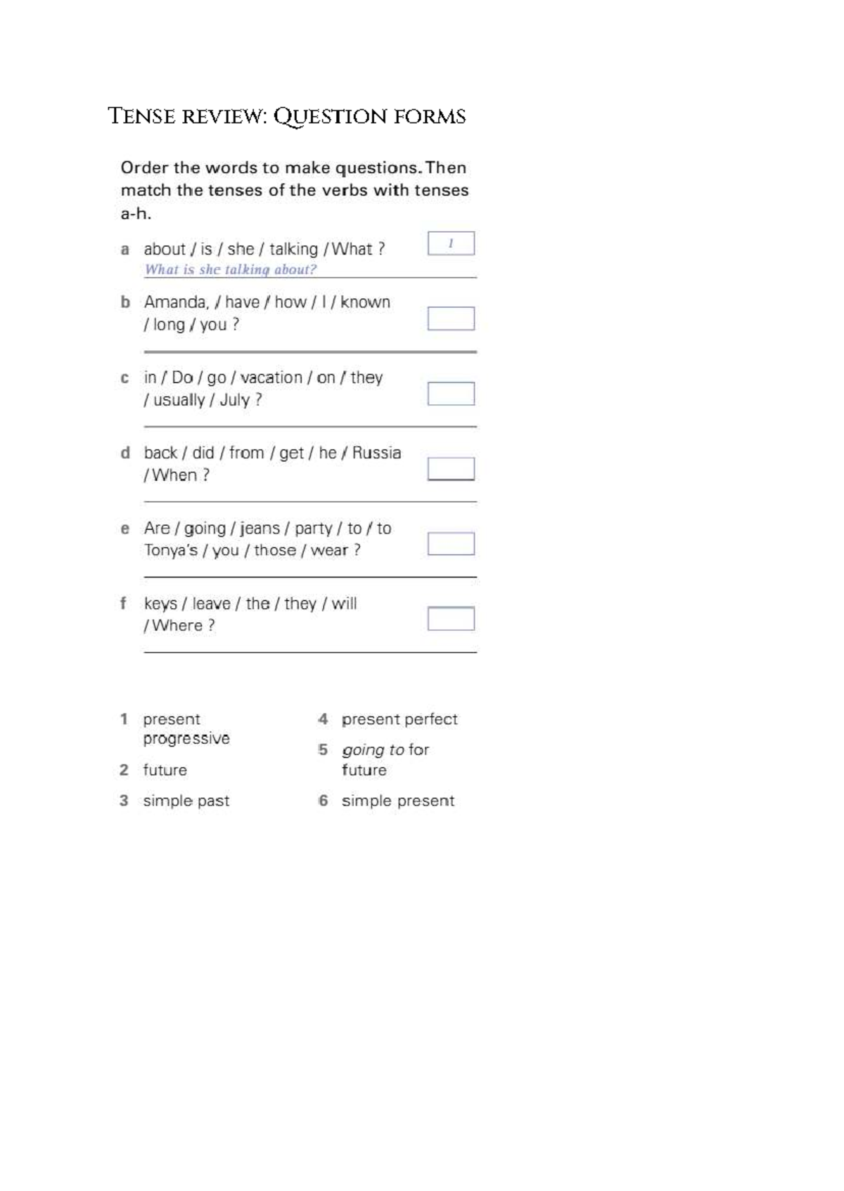 HW - Tense Review: Question Forms and Verb Tenses - Studocu