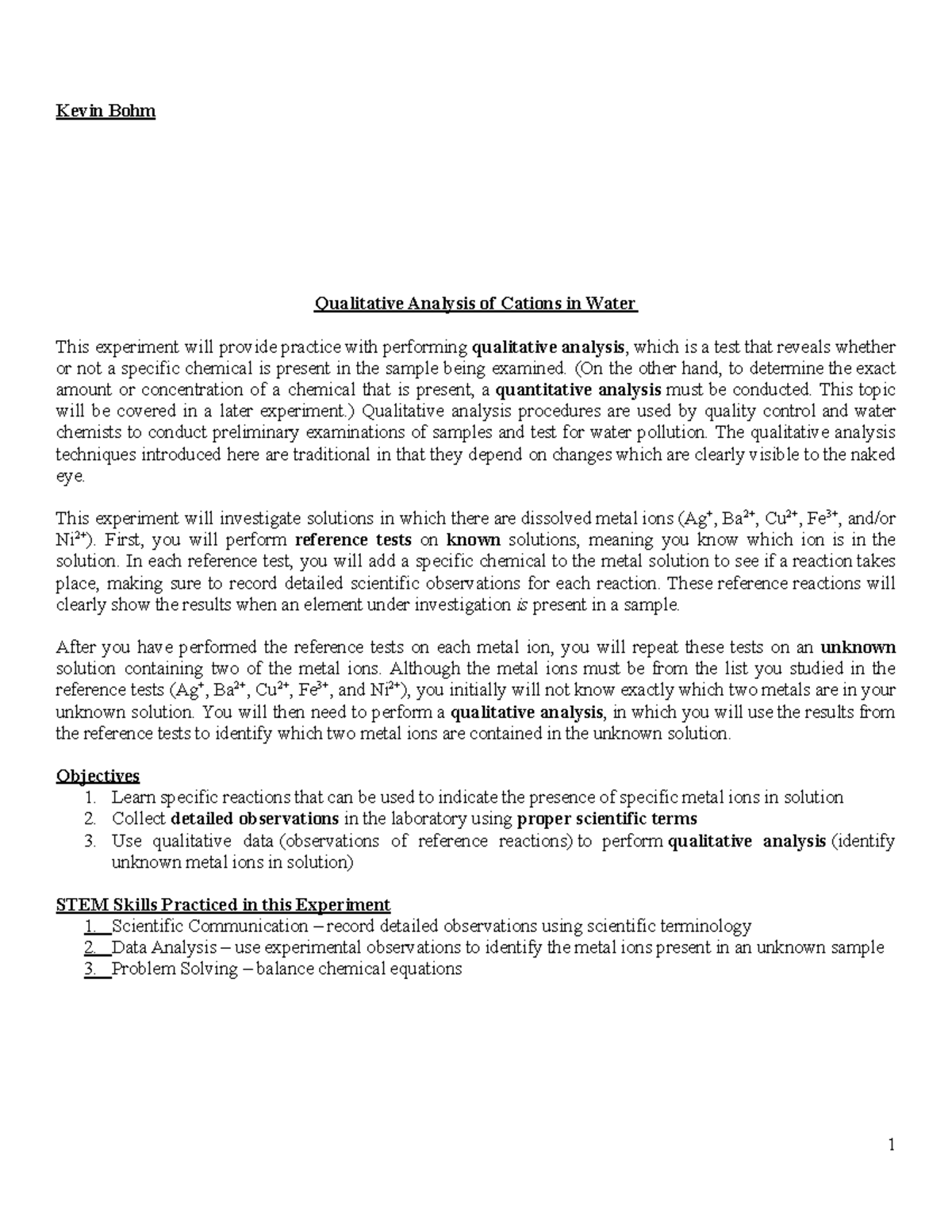 Qualitative Observations Of Water