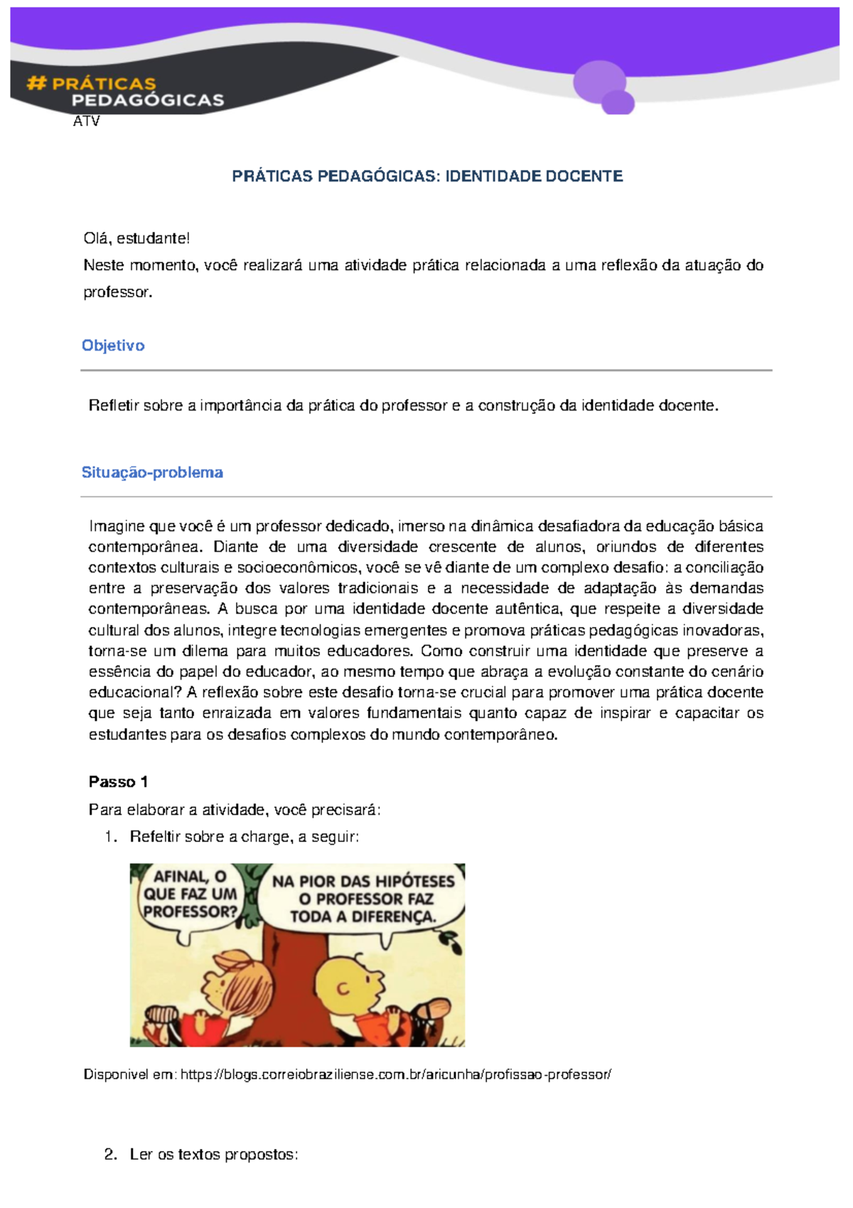 Reflexão Prática sobre Identidade Docente - ATV - Studocu